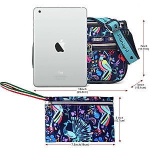 Oudduo Women Lady Shoulder Handbag Phoenix Nylon Casual Fashion Shoulder Bag Waterproof Travel Crossbody Bag Multiple Compartments (Birds)