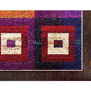 Unique Loom Estrella Collection Colorful, Geometric, Squares Modern, Abstract Area Rug, Rectangular 5' 0" x 8' 0", Multi/Beige