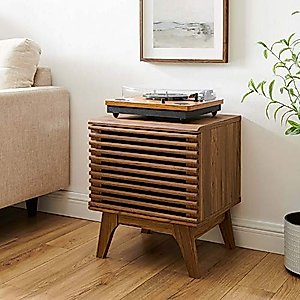 Modway Render Mid-Century Modern 19" Vinyl Record Display Stand in Walnut, 19 Inch