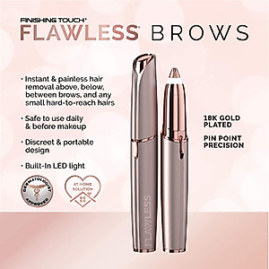 Finishing Touch Flawless Women's Painless Hair Remover, White/Rose Gold with Finishing Touch Flawless Brows Eyebrow Pencil Hair Remover and Trimmer, Purple