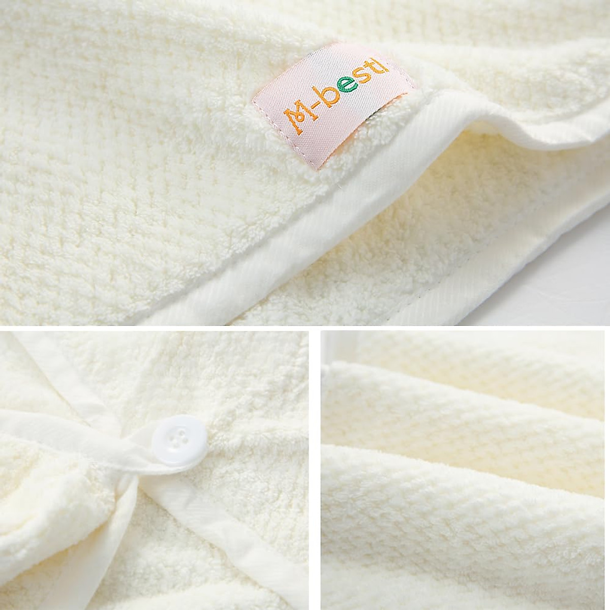 M-bestl 2 Pack Microfiber Hair Towel Wrap,Hair Drying Towel with Button, Absorbent and Soft,Anti-frizz Head Towel to Dry Hair Quickly(Beige&Beige)