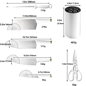 Kitchen Knife Set, Justup 7pcs Stainless Steel Knife Sets for Kitchen with Block, Ultra Sharp Home Kitchen Chef Knife Set, Paring Utility Fruit Knives Knife Set With Block White Knife Set