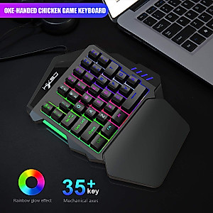 HXSJ V100 one-Handed Colorful Backlit Keyboard one Hand Mechanical Gaming Keyboard Mini Portable Wired Game Keyboard