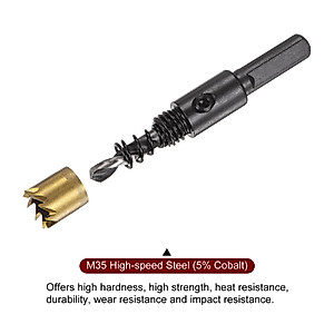 HARFINGTON Hole Saw 12mm (1/2") M35 HSS (High Speed Steel) Titanium Coated Drill Bit Cutter Opener for Stainless Steel Aluminum Alloy Metal Wood Plastic