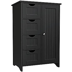 YESHOMY Bathroom Storage Cabinet, Side Free Standing Organizer with Large Space and Adjustable Shelves, Home Office Furniture for Multifunction in Living Room, Hallway, Kitchen, Bedroom, Black