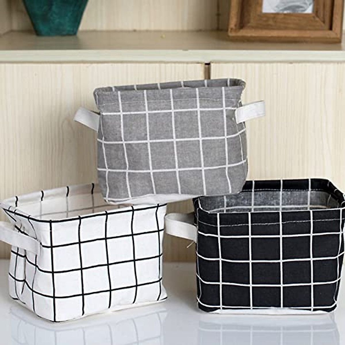 Yingliqi Foldable Fabric Storage Basket, Linen Storage Baskets for Towels, Small Storage Baskets for Shelves, Collapsible Canvas