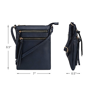 DELUXITY | Crossbody Purse Bag | Functional Multi Pocket Double Zipper Purse | Adjustable Strap | Medium Size Purse | Navy