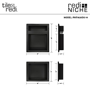 Redi Niche Triple Niche Recessed Shower Shelf- Black, Three Inner Shelves, 16-Inch Width x 34-Inch Height x 4-Inch Depth