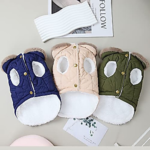 Izefia Dog Coat Cold Weather Coat Windproof Jacket Fleece Warm Dog Sweater Winter Thick Clothes Thick Vest Fur Collar Tank Top Dog Coat for Small Dog Medium Cat Blue M