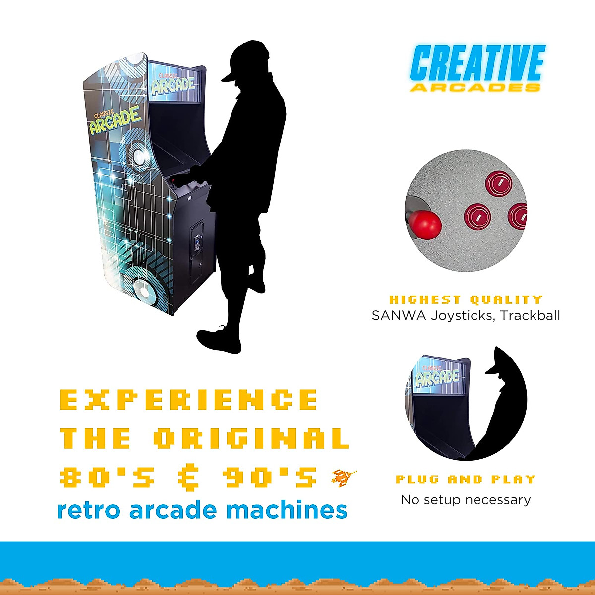 Creative Arcades Full Size Stand-Up Commercial Grade Arcade Machine | 2 Player | 60 Games | 22" LCD Screen | 2 Sanwa Joysticks | Trackball | 2 Stools Included | 3 Year Warranty