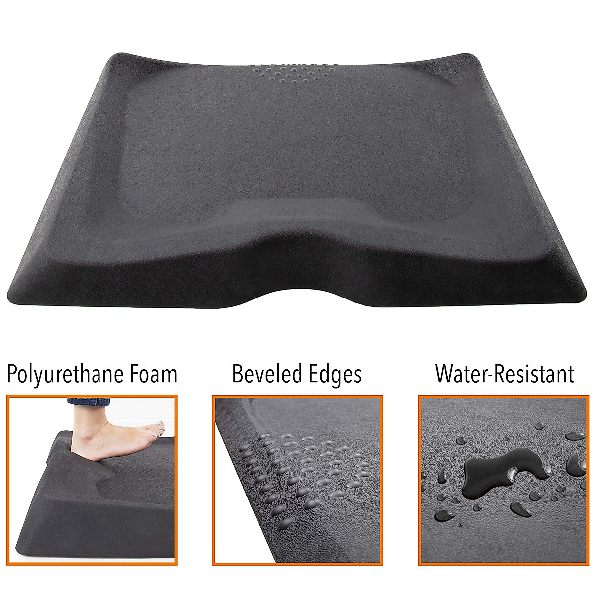 Stand Steady Mountain Mat | Anti Fatigue Mat for Active Standing | Ergonomic Standing Mat with Raised Gel Foam Padding for Calf & Arch Support | Massage Floor Mat for Standing Desk (27x21in/Black)