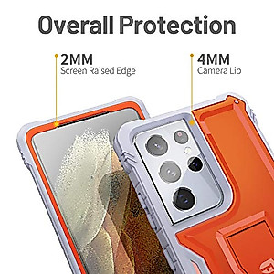 FITO for Samsung Galaxy S21 Ultra 5G Case, Dual Layer Shockproof Heavy Duty Case for Samsung S21 Ultra 5G Phone Built-in Kickstand, Without Screen Protector (Orange, 6.8 inch)