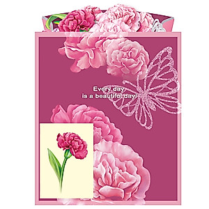 Airpark Pop Up Flower Cards, Beloved Carnation, 12inch Forever Flower Bouquet 3D Popup Greeting Cards with Note Card & Envelope for Birthday, Thank You Cards for Her Lover Friends