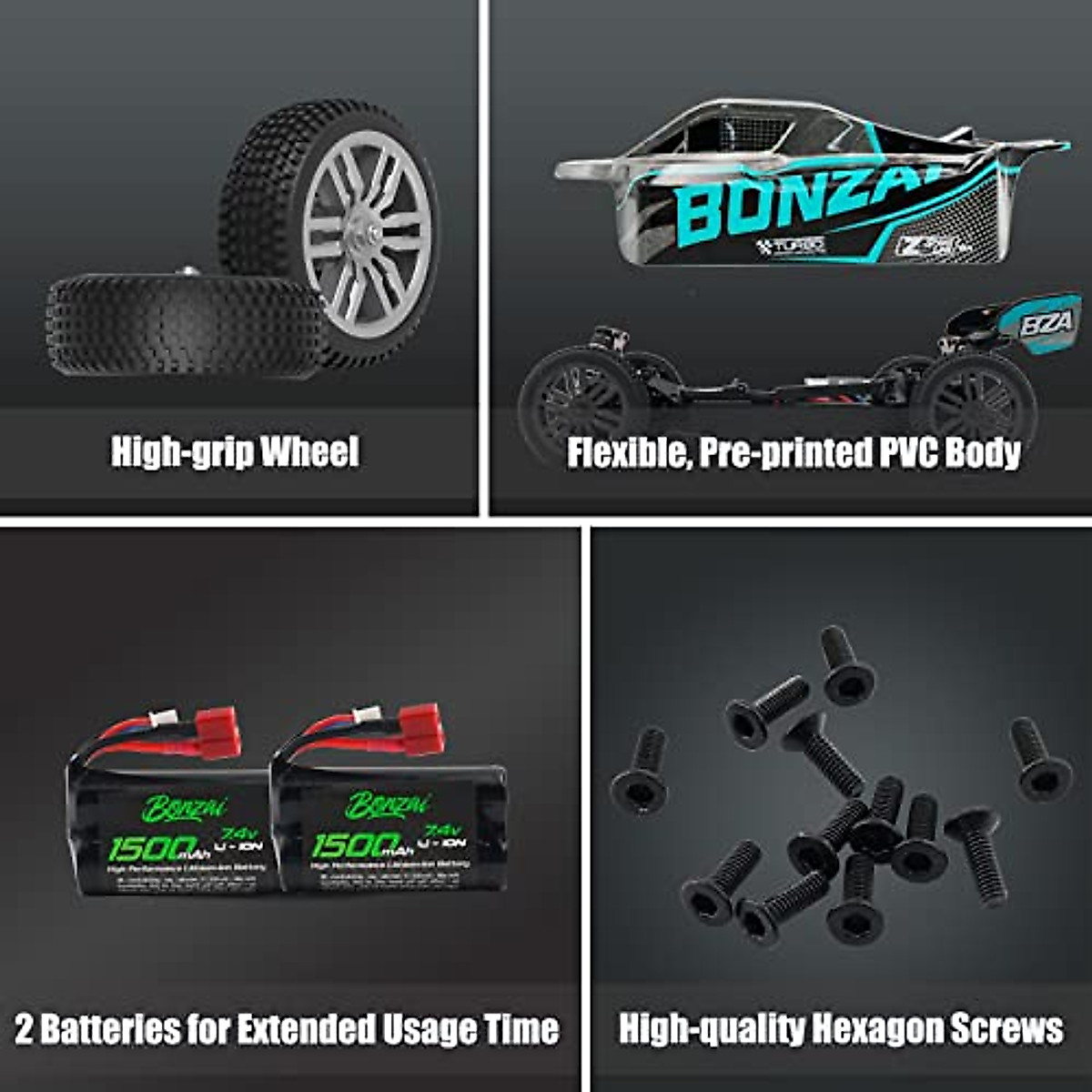 EXBONZAI Remote Control Car 1/12 Hobby RC Buggy 4WD RTR Off-Road RC Drift Car 2.4G for Adults High Speed Racing RC Cars 48+KM/H with 2 Batteries Aluminum Alloy Shock Tower, Kraze (Blue)