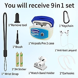 WQNIDE Case 9 in1 Cute Kawaii Vaselin Cartoon Funny for Apple Airpods Pro 2 New 2022 Case with Keychain Lanyard Soft Silicone Protective Skin Cover for Women Boys