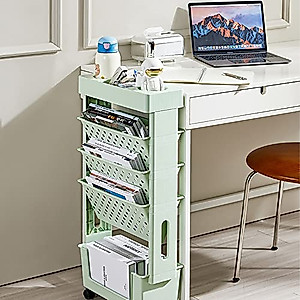 Lalaunicky 5 Tier Rolling Book Cart,Mobile Bookshelf with Wheels，Paper Cart and Rolling Homeschool Cart for Schools, Libraries, Offices, Homes, Children's Rooms (Green)