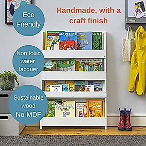 Tidy Books® Childrens Bookshelf (Age 0-10) Book Rack Storage for Kids, Wall Bookshelf, Front Facing Bookcase, 45.3 x 30.3 x 2.8 in, Wooden, White, Eco Friendly, Handmade, The Original Since 2004