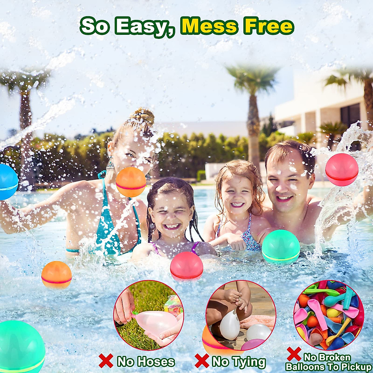 10PCS Water Balloons, Reusable and Refillable Water Balloons for Kids Adults, Quick Fill and Great Gift for Outdoor Activities and Water Games (10pcs)