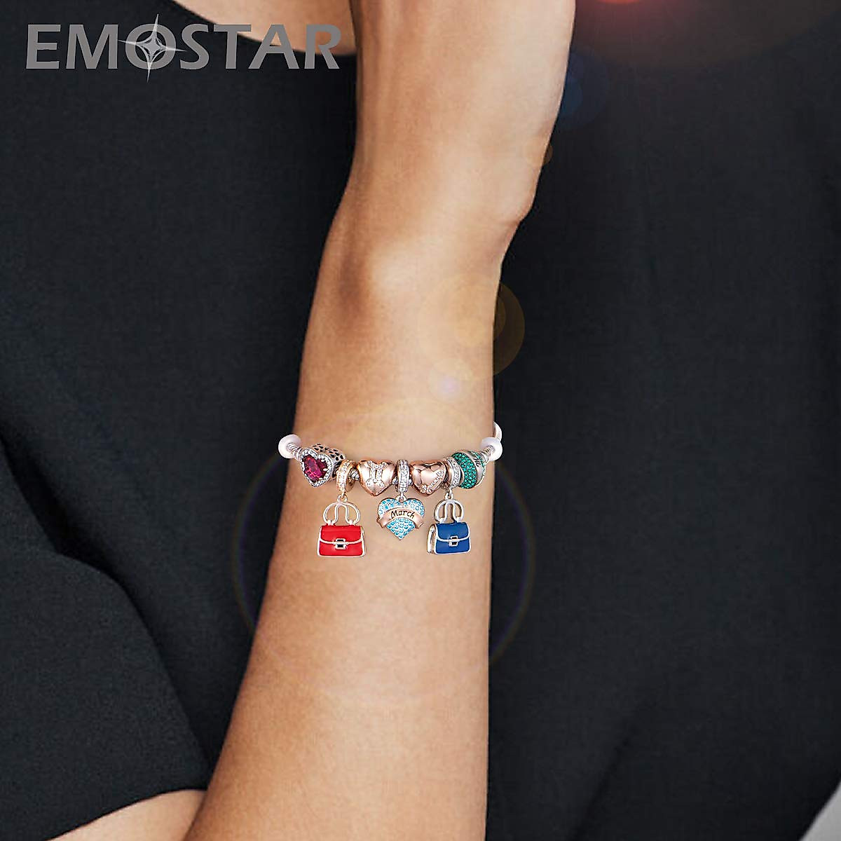 March Birthstone Charms fits Pandora Style Bracelet, Sparkling Pave Heart Aquamarine CZ Forever Love Pendant in 925 Sterling Silver, Gifts for Christmas/Mothers/Valentines Day