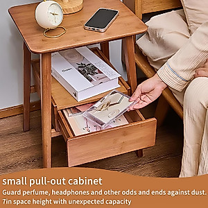 JIKUGO End Tables Bedroom,Bamboo Modern Nightstand with Drawers,Side Table End Table Bedside Table,Bedside Table with Open Storage for Bedroom