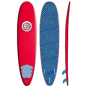 Bloo Tide 8ft Surfboard Soft top Red with Blue Wavizm Design Bottom Graphic