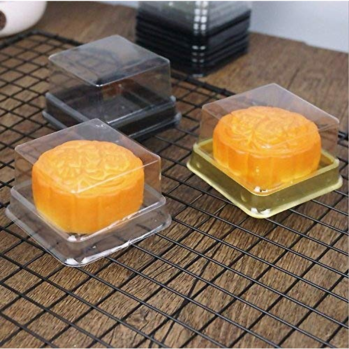 50 Pack Gold bottom Clear cover plastic mini cake box - muffin box - moon cake box - mung bean cake snow Mei Niang box（bottom 2 1/4 Inch X high 1-1/2 Inch）