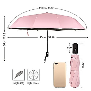 Shinok Travel Umbrella Compact Folding Sun Umbrellas Lighweight Auto Open Close for Women Parasol Pink