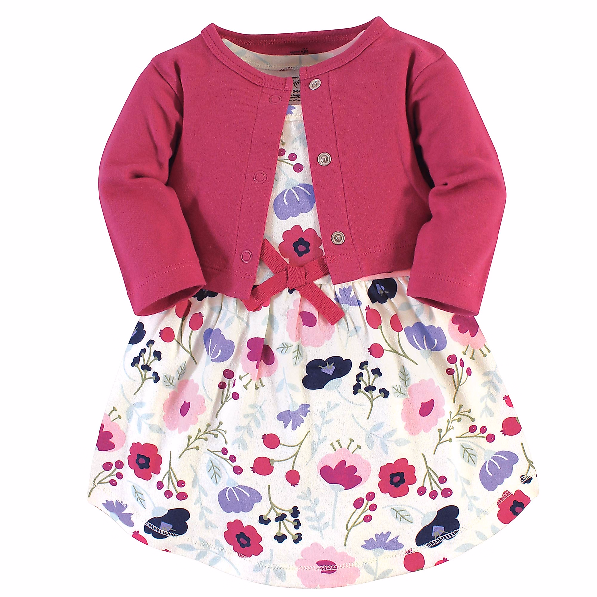 Touched by Nature Baby Girls' Organic Cotton Dress and Cardigan, Pink Botanical, 18-24 Months