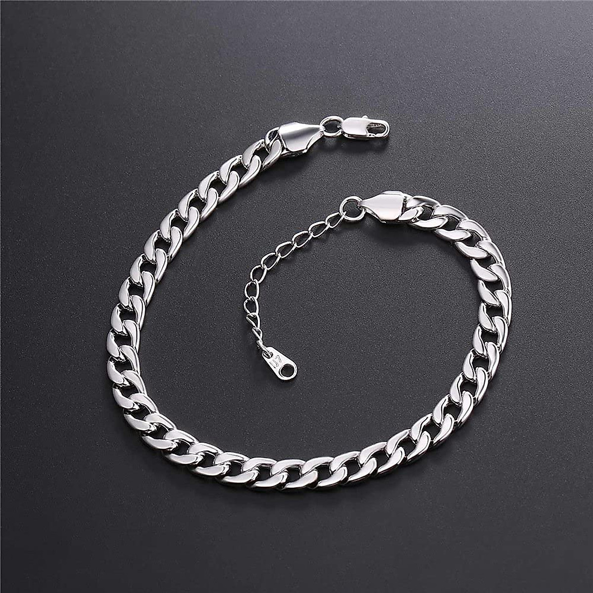 U7 Cuban Chain Anklets Platinum Plated Beach Foot Jewelry 7mm Wide Curb Chains Ankle Bracelet for Women, Length 22-27CM