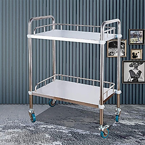 INDYAH Movable Trolleys, Kitchen Storage Hand Trucks, 2 Tier Stainless Steel Beauty Salon Rolling Trolley,Hospital/Dental Clinic Cart,Universal Brake Wheel/a/S-60X40X86Cm