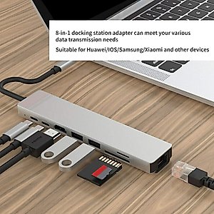 wendeekun TypeC Docking Station,8 in 1 TypeC Converter TypeC to PD/HDMI/RJ45/Memory Card/Storage Card/USB3.0 Adapter,Easy and Convenient Expansion
