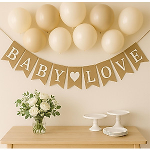 Shimmer Anna Shine BABY LOVE Burlap Banner for Baby Shower and Gender Reveal Party Decorations