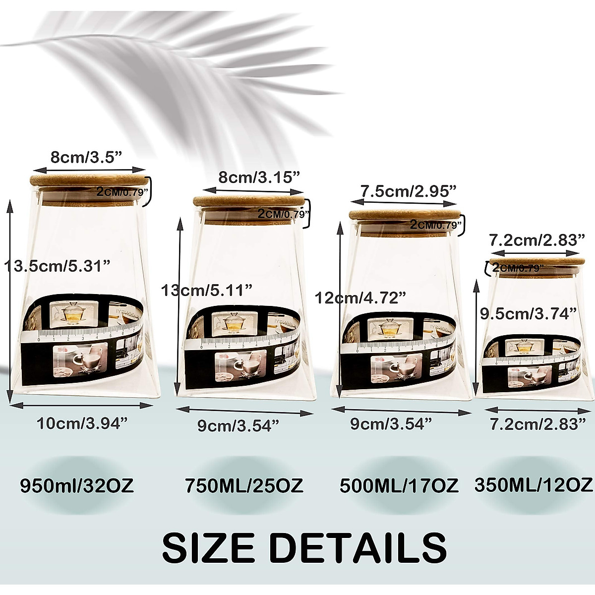 Glass Food Storage Jars Container Canister Set Terrarium With Extra Wide Mouth Wooden Lid for Candy, Cookie, Rice,Spice,Tea kitchen Organization Storage Pantry organizer (4 SIZE ABOVE IN ONE PACK)