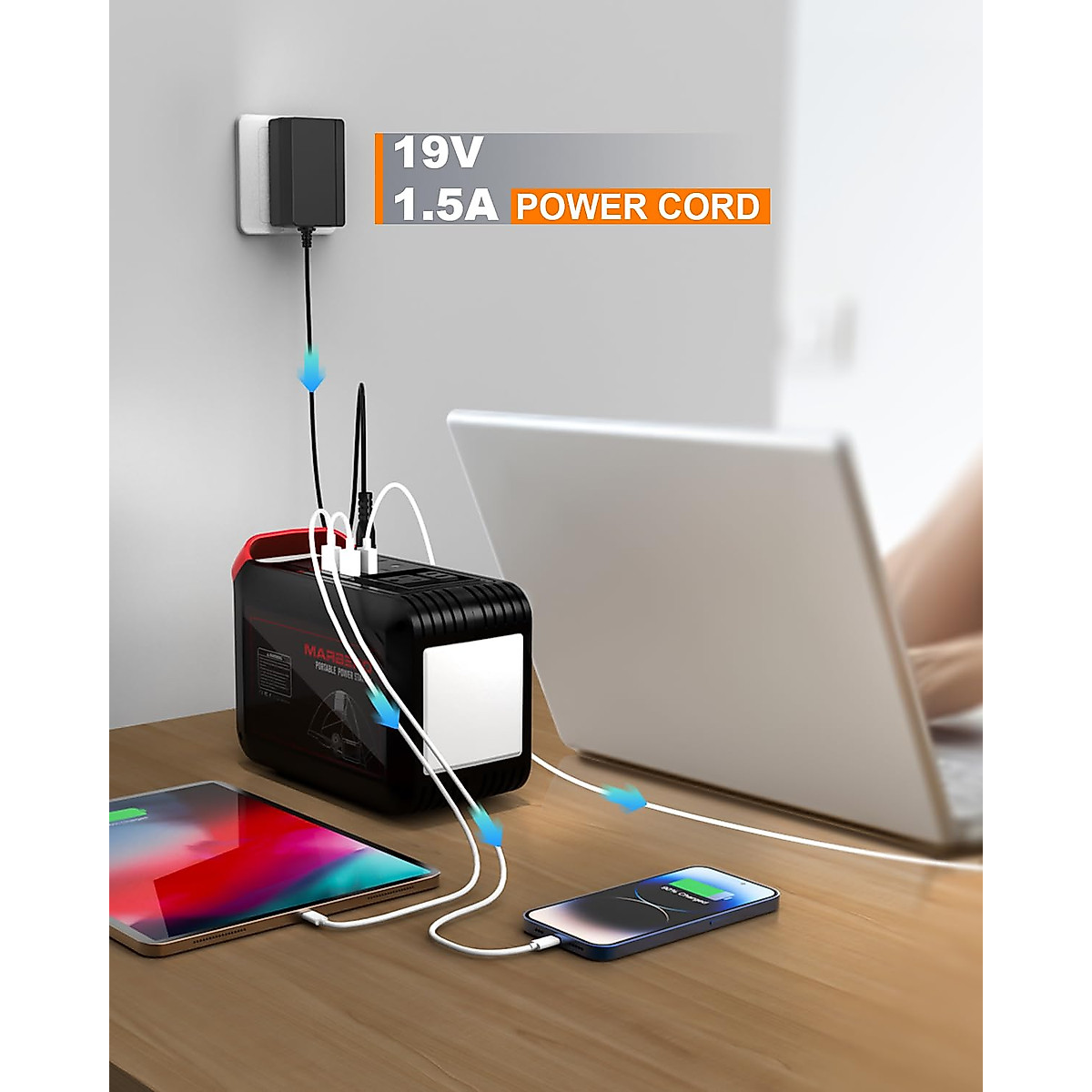 MARBERO 19V AC/DC Adapter Power Cord Power Supply Plug Compatible with MARBERO M82 M82MAX M822 M822MAX M87 M88 M168 Portable Power Station Solar Generator Lithium Battery 1.5A Wall Adapter Charger