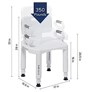 Drive Medical RTL12505 Handicap Bathroom Bench with Back and Arms, White