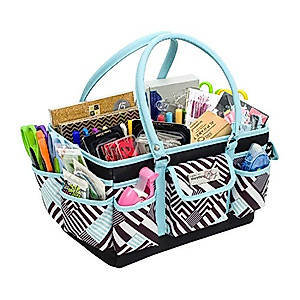 Everything Mary Teal Geometric Deluxe Store and Tote - Storage Organizer Bag for Crafts, Sewing, Paper, Art, Desk, Canvas, Supplies Storage Organization - Travel Art Box with Handle