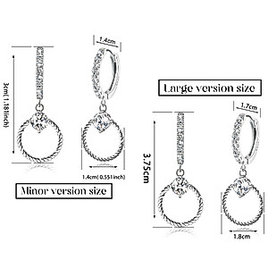 Sterling Silver Hoop Earrings with Drop Dangle for Women Hypoallergenic Twisted Earrings Huggie Hoop Earrings with Charms Trendy Cubic Zirconia Loop Earrings with Dangling Fashion Earring Gift for Her