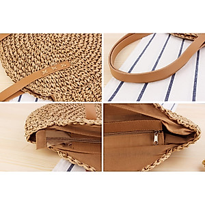 Block Garden Handmade Straw Shoulder Bag for Women Beach Bag Tote Handbag, 01 camel
