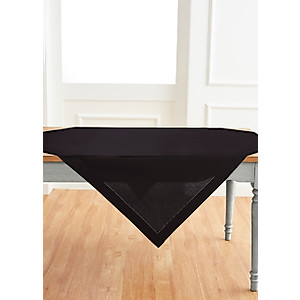 Solino Home Black Tablecloth – Cotton Linen Hemstitch Tablecloth 52 x 52 Inch – Machine Washable Square Table Throw for Summer