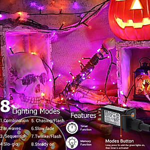 Joomer Orange Purple Halloween Lights 100FT 300 LED Connectable String Lights with 8 Modes Timer Waterproof Plug-in Orange Purple String Lights for Indoor Outdoor Halloween Decorations