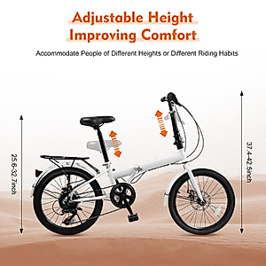 DCEHKR 20-inch Foldable Bike Folding Bicycle with 7-Gear Transmission, Height Adjustable Seat Foldable Bicycle Suitable for Adult Riding, Men Riding, Women Riding, Ships in The US (Straight Bar)