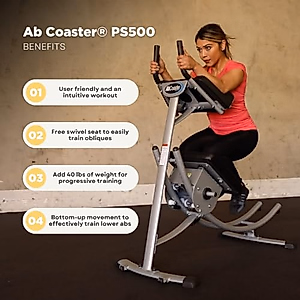 Ab Coaster® PS500 - Original, Ultimate Core Workout, 6 Pack Ab Exercise Machine for Home Use, Less Stress on Neck, Back, and Shoulders, Abdominal/Core Fitness Equipment for All Training Levels