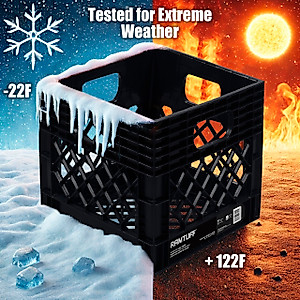 Ramtuff Milk Crate 4-Pack, Built Tough, 250lbs Load Capacity (BV Certified), Extreme Weather Tested -22°F to 122°F, Authentic Milk Crate dimensions 13" L x 13" W x 11" H