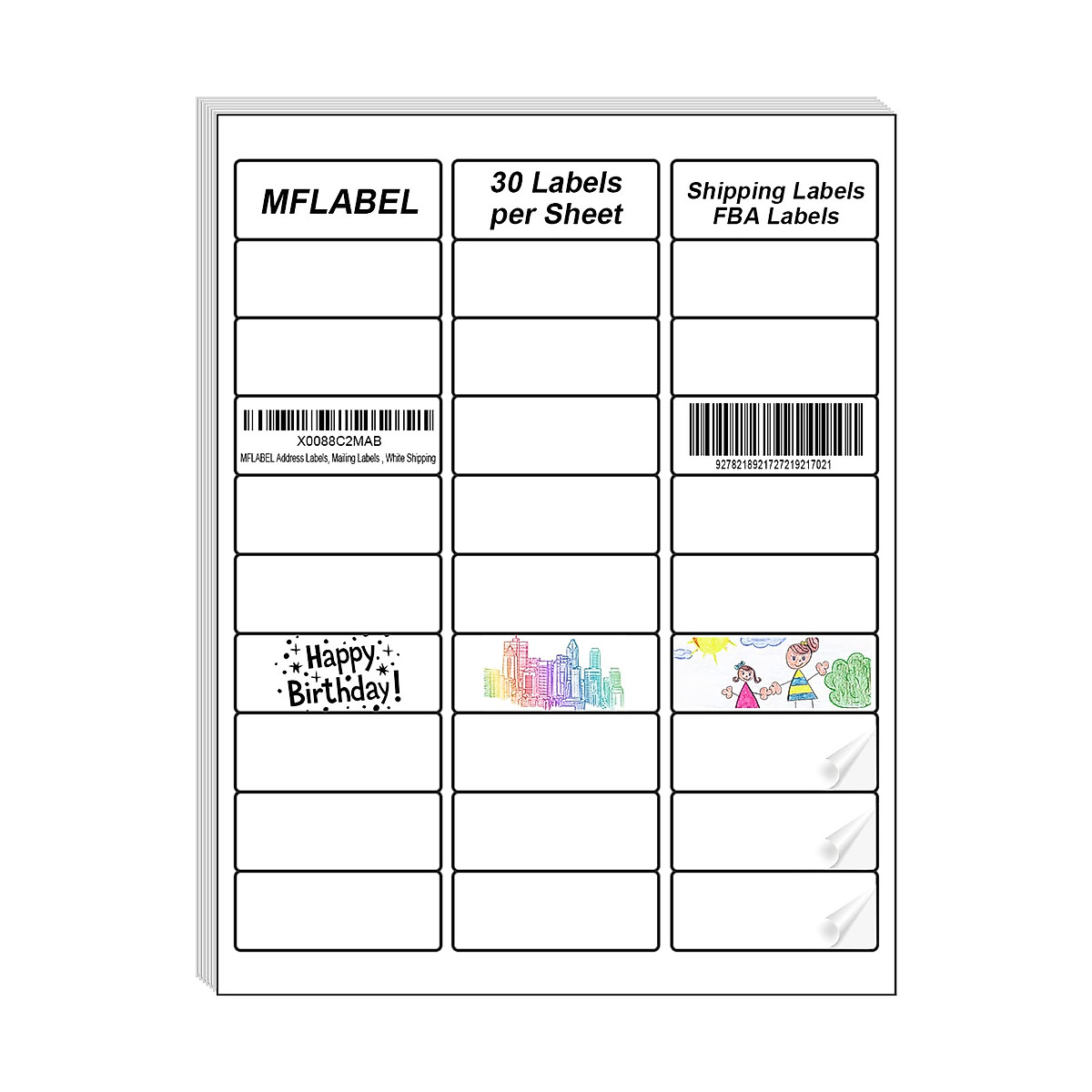MFLABEL Address Labels, 1" x2-5/8 Mailing Labels, 30-UP White Shipping Labels for Inkjet or Laser Printer, 1500 Sticker Labels (50 Sheets), 30 Labels per Sheet