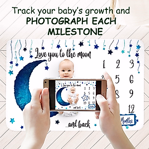 Baby Monthly Milestone Blanket Boy- Extra Soft, Large (60"X40") Thick Fleece - Baby Growth Chart Blanket - Baby Age Blanket - Baby Month Blanket boys- Nursery Decor for newborns - Includes Photo Album