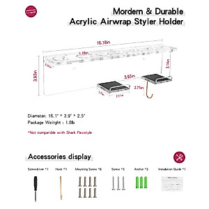 Affogato Acrylic Wall Mount Holder Compatible with Dyson Airwrap Styler and Accessories Organizer Rack for Wand Brushes Barrels, Clear