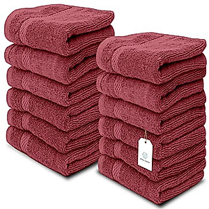 White Classic Luxury Hand Towels | 6 Pack Luxury Cotton Washcloths | 12 Pack Bundle (Burgundy)