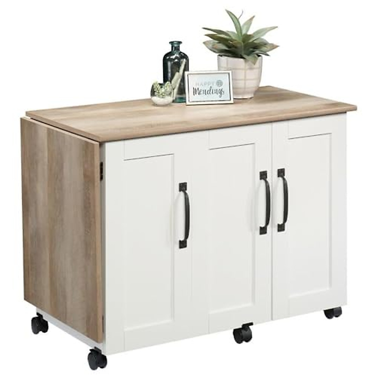 Pemberly Row Contemporary Engineered Wood Sewing Craft Table in Soft White