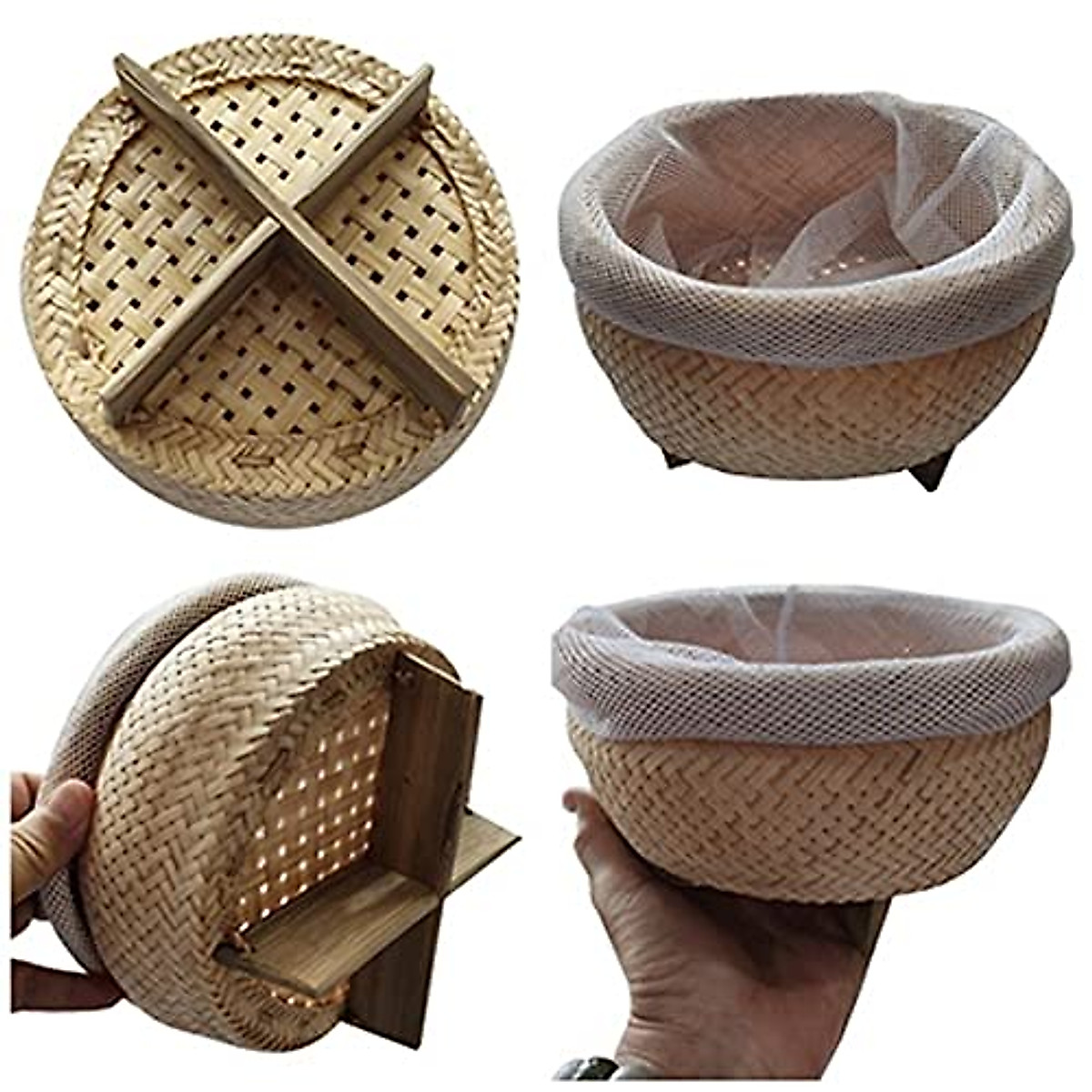 Bamboo Sticky Rice Basket Hand made 100% Eco-Friendly Prestige Collection Food Safe for Cooking Cloth + 2 piece Family Electric Cooker Steamer