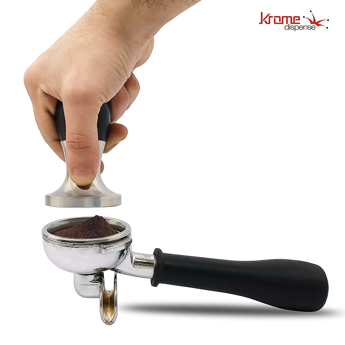 Krome Dispense 53 mm Stainless Steel Round Handled Krometamp Coffee Tamper, Barista Flat Base Style- C2279